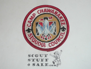 Camp Chawanakee Patch, Sequoia Council, 1970's, red bdr