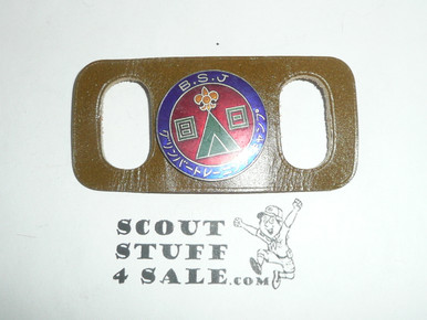 Boy Scouts of Japan Leather Neckerchief Slide with Enameled medallion