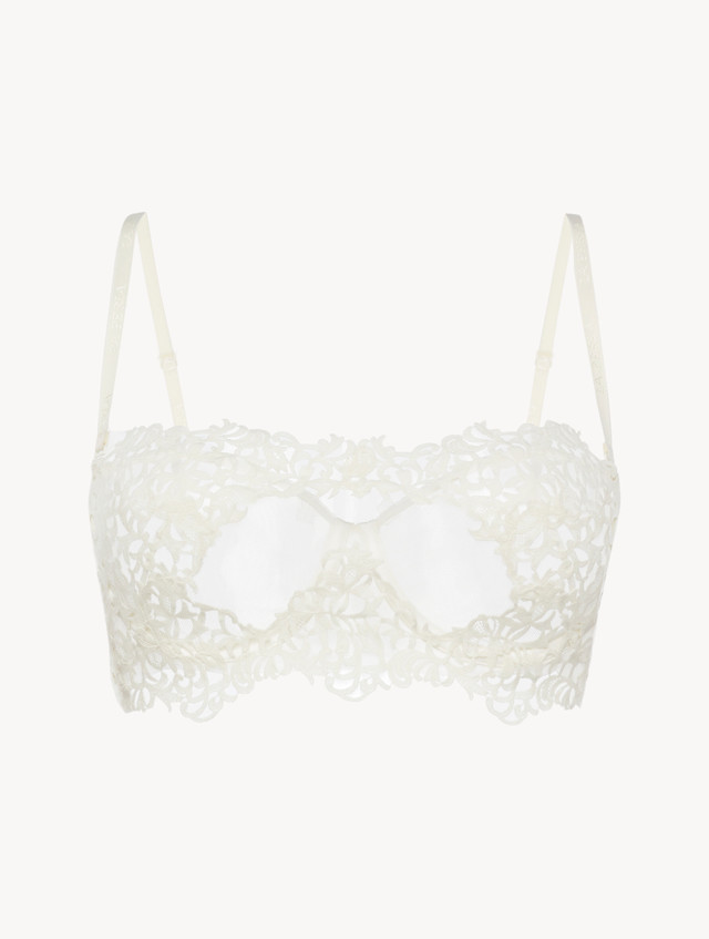 Off-white underwired balconette bra with Leavers lace trim - La Perla ...