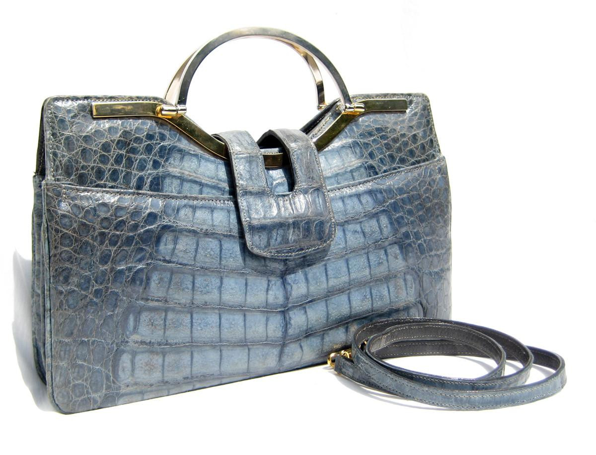 Versatile 1990's LIGHT BLUE Crocodile Skin CLUTCH Handbag - Vintage Skins
