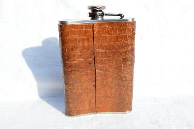 Custom Light Cognac HORNBACK Alligator Skin 8 Oz. Stainless Hip FLASK ...