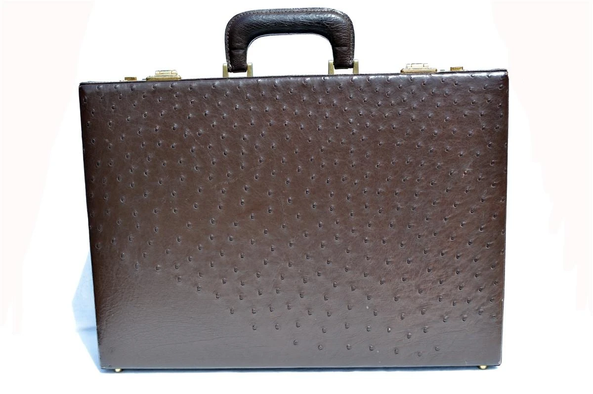 Chocolate Brown 1980's-90's Full Quill OSTRICH Skin BRIEFCASE Attache ...