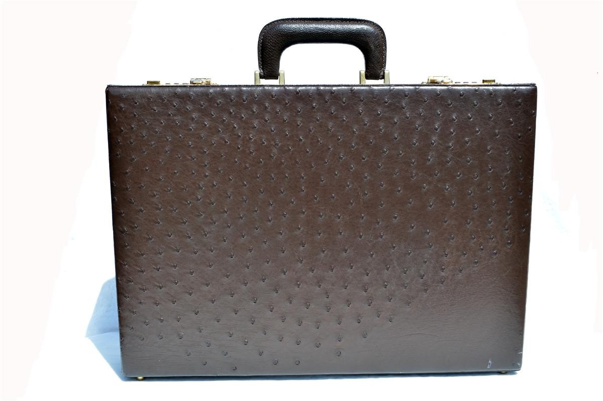 Chocolate Brown 1980's-90's Full Quill OSTRICH Skin BRIEFCASE Attache ...