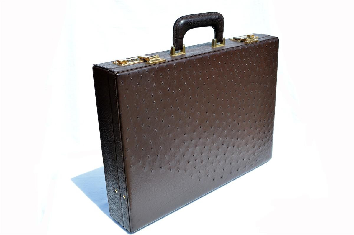 Chocolate Brown 1980's-90's Full Quill OSTRICH Skin BRIEFCASE Attache ...