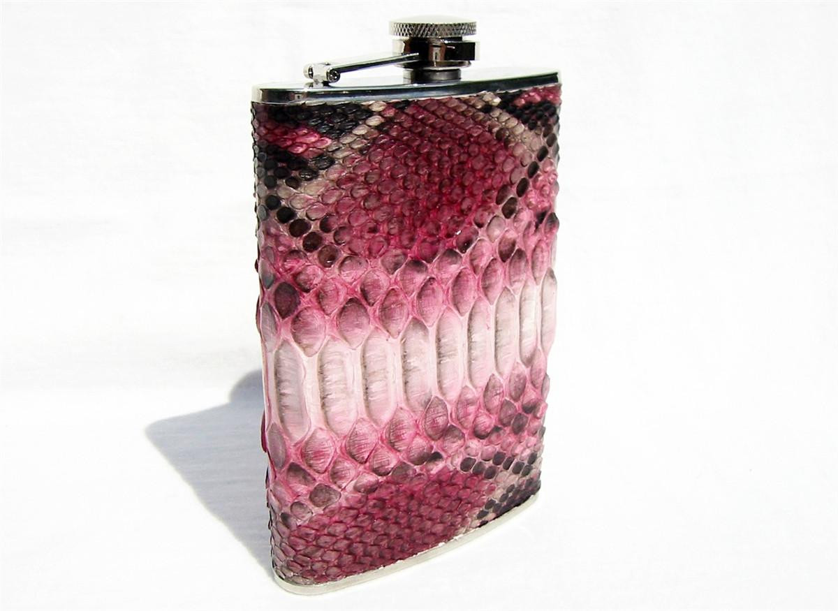Custom Pink PYTHON Skin 8 Oz. Stainless Hip FLASK - NEW! - Vintage Skins