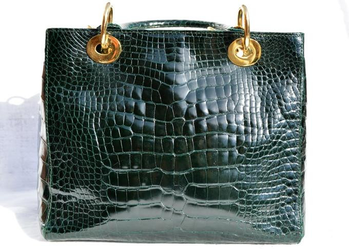 Stunning 1990's DARK GREEN ALLIGATOR Belly Skin Handbag or SHOULDER Bag ...