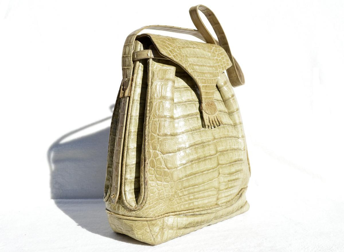 ALFRED ROTH 1980's-90's Sage GREEN CROCODILE Skin Shoulder Bag ...