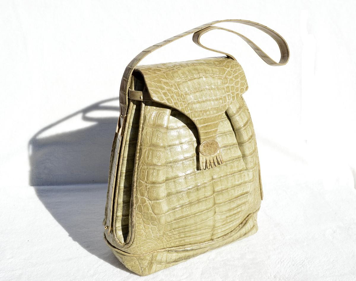 ALFRED ROTH 1980's-90's Sage GREEN CROCODILE Skin Shoulder Bag ...