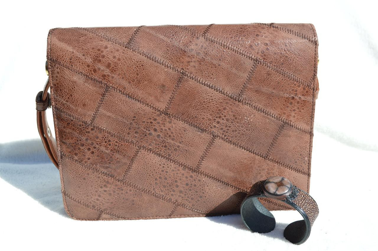 1990's MOCHA Brown FROG Skin Shoulder Bag with Matching Stingray Skin ...