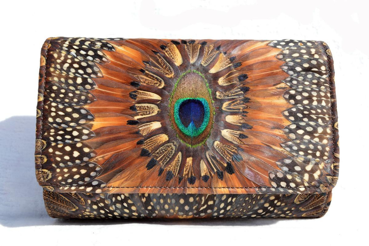 Boho 1970s 1980s Peacock Feather Shoulder Cross Body Bag Comeco