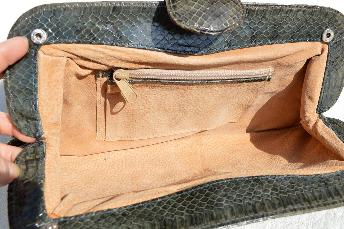 1970's-80's KALE Green COBRA Snake Skin CLUTCH Purse - Vintage Skins
