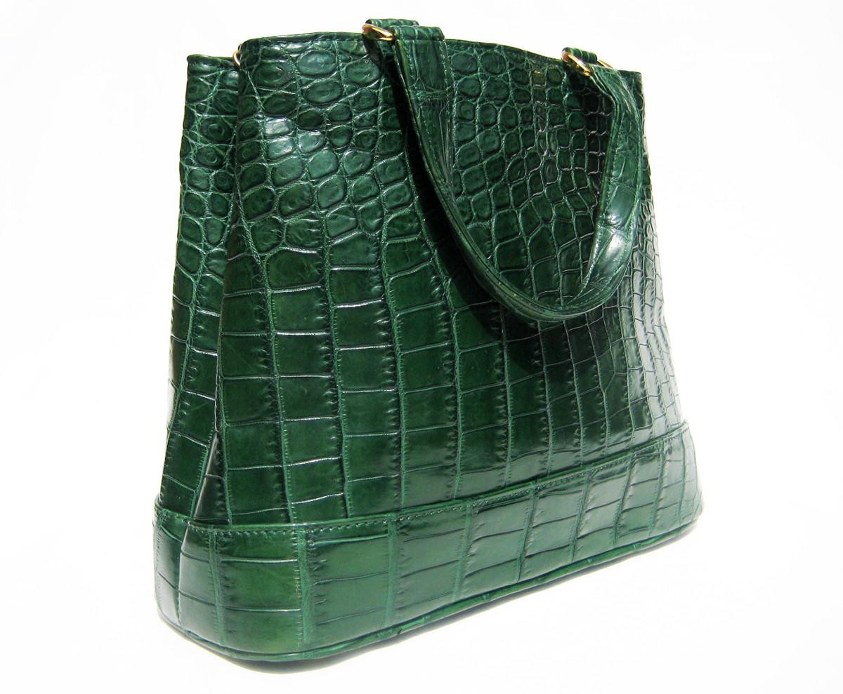 EMERALD GREEN 1990's-2000's ALLIGATOR Skin Handbag Shoulder Bag ...