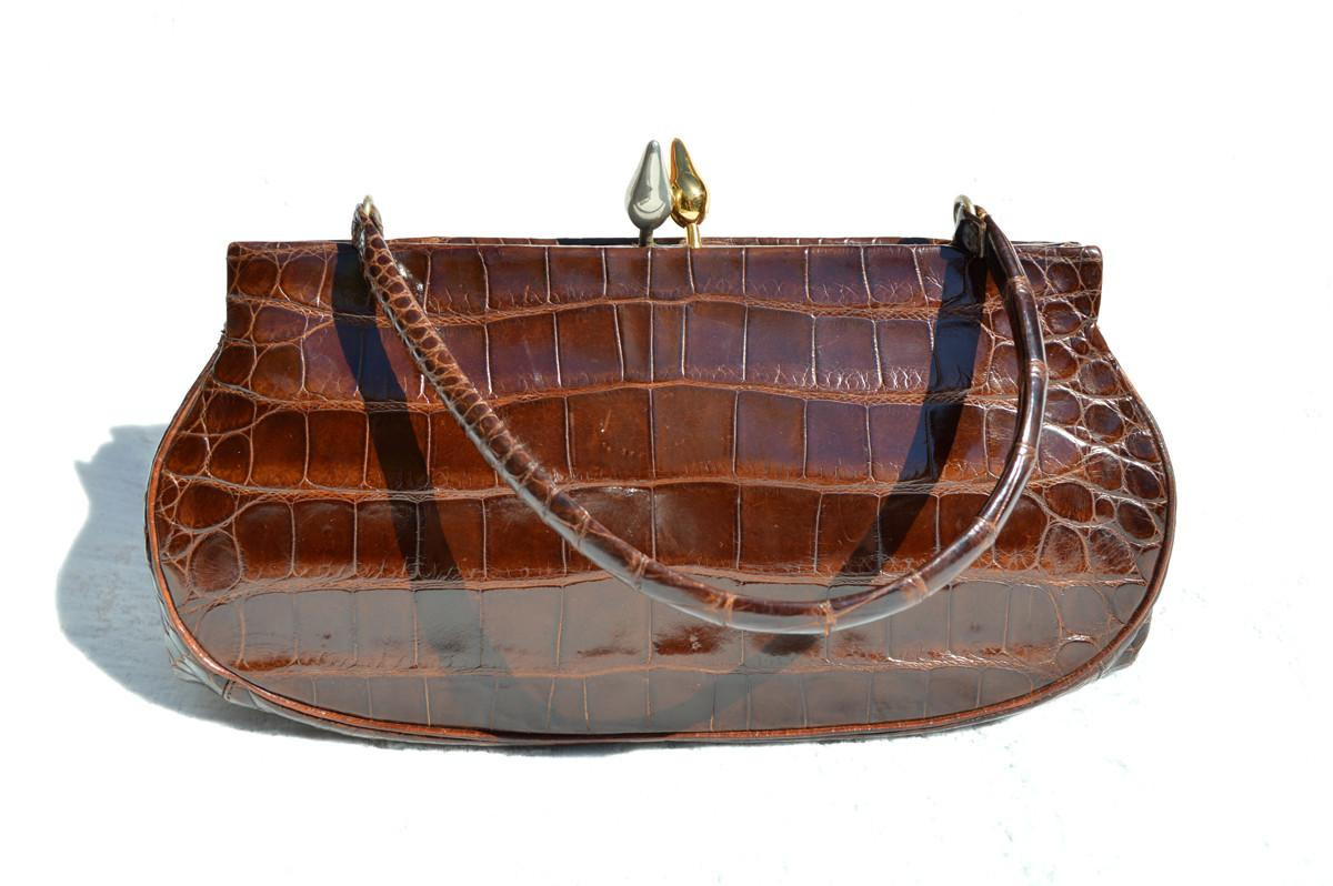 KORET Petite 1940's-50's Chocolate Brown Alligator Skin Handbag ...