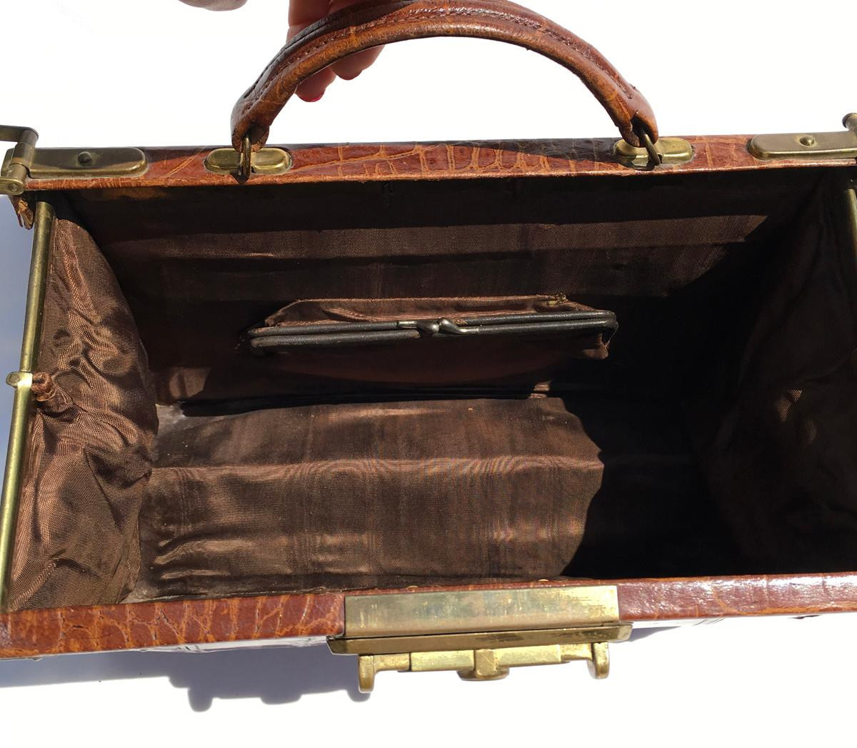 1930's-40's Petite Alligator Skin GLADSTONE Doctor Bag - Vintage Skins