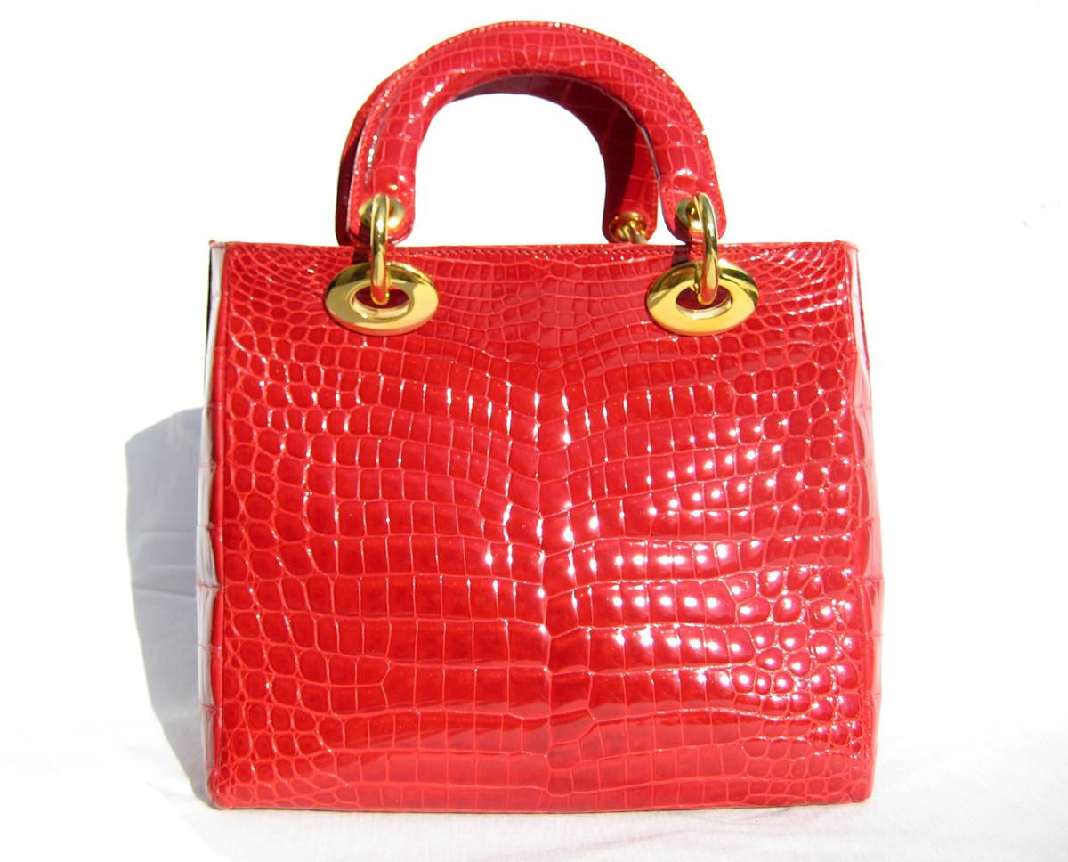 Stunning 1990's-2000's RED ALLIGATOR Belly Skin Handbag - HELENE ...