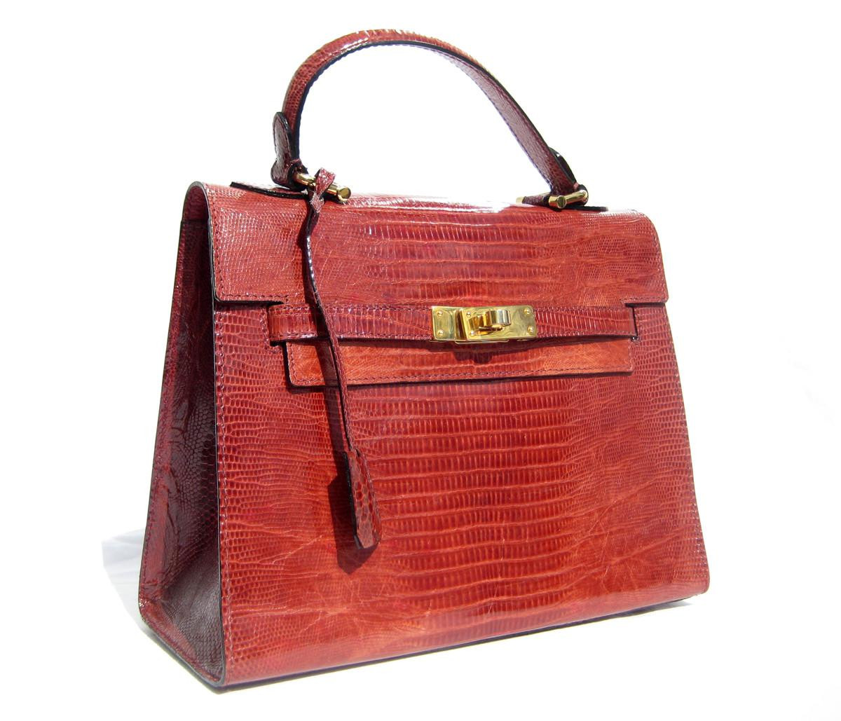 Classic 1990's-2000's BURNT RED Birkin Style LIZARD Skin Handbag ...