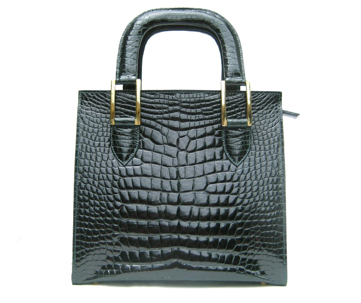 Gorgeous Late 2000's Dark FOREST GREEN CROCODILE Belly Skin Handbag ...