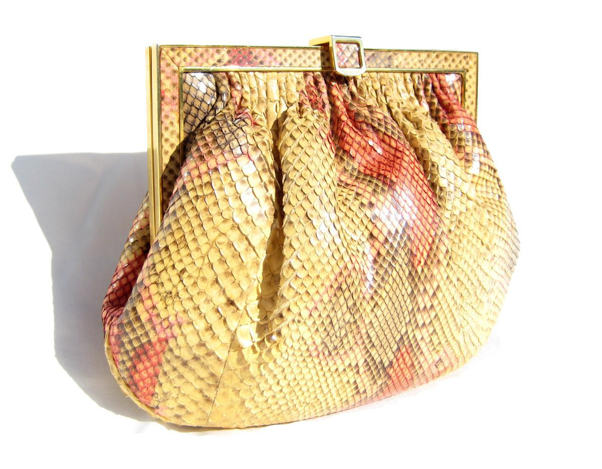 1980's DYED PYTHON Snake Skin Clutch Shoulder Bag - PARRI's - Florence - Vintage Skins