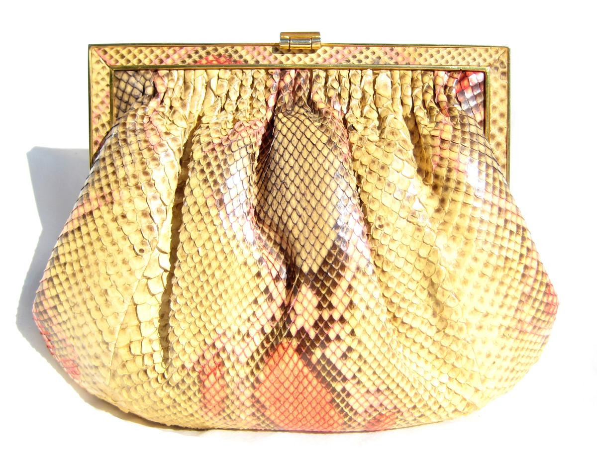 1980's DYED PYTHON Snake Skin Clutch Shoulder Bag - PARRI's - Florence - Vintage Skins