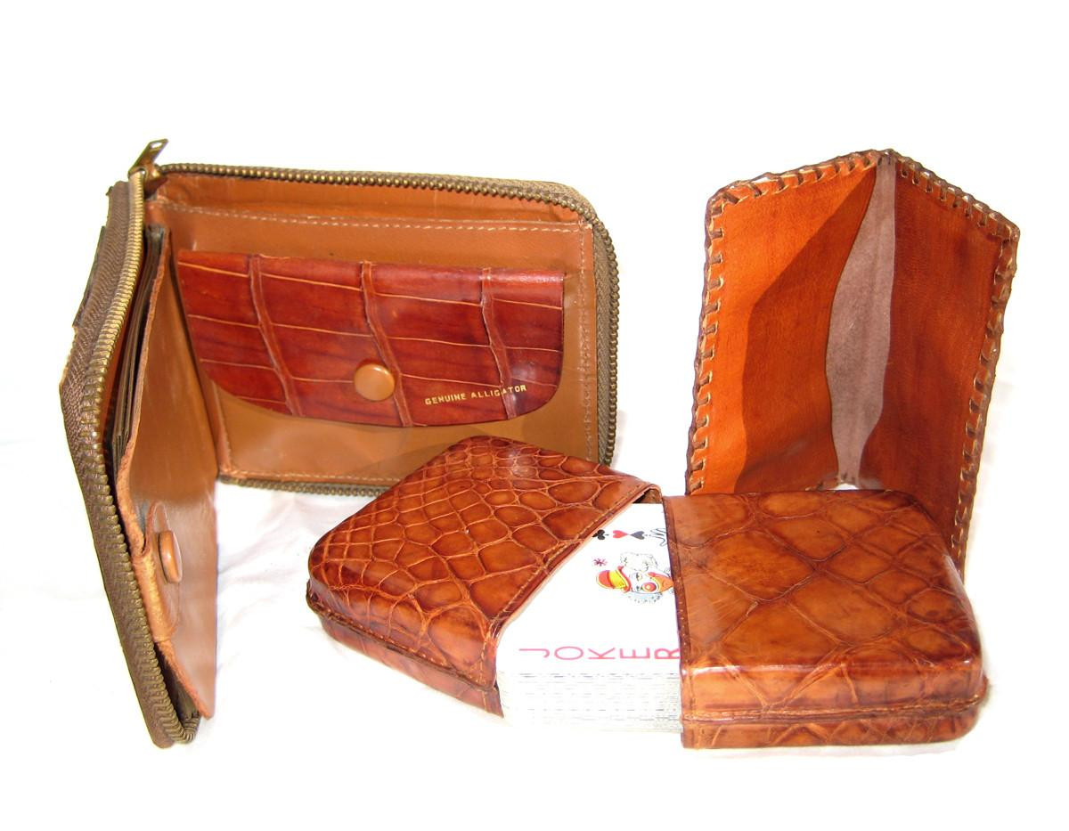 Lovely SET - Unisex Cognac Alligator Skin Playing Card Case, Wallet ...