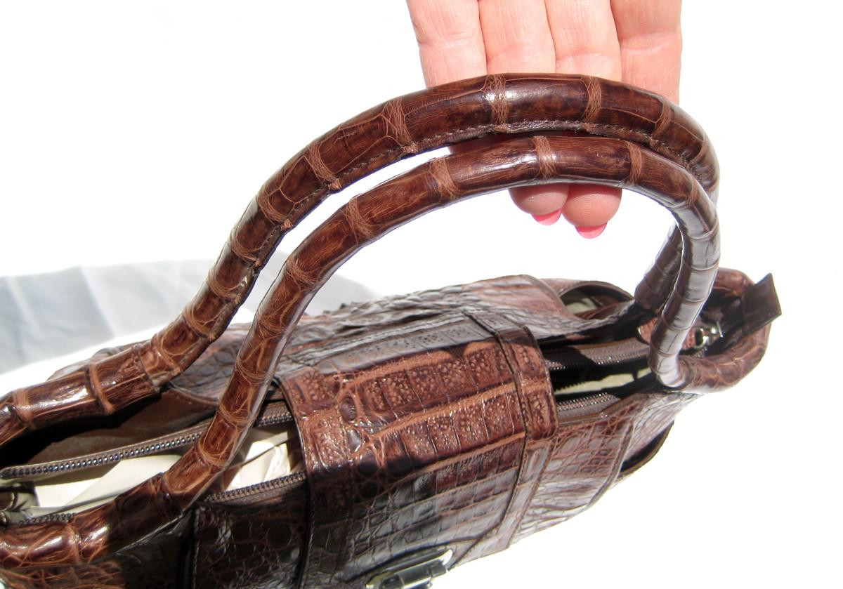 XL Tobacco Brown Hornback Crocodile Skin SHOULDER BAG - NINA RAYE ...