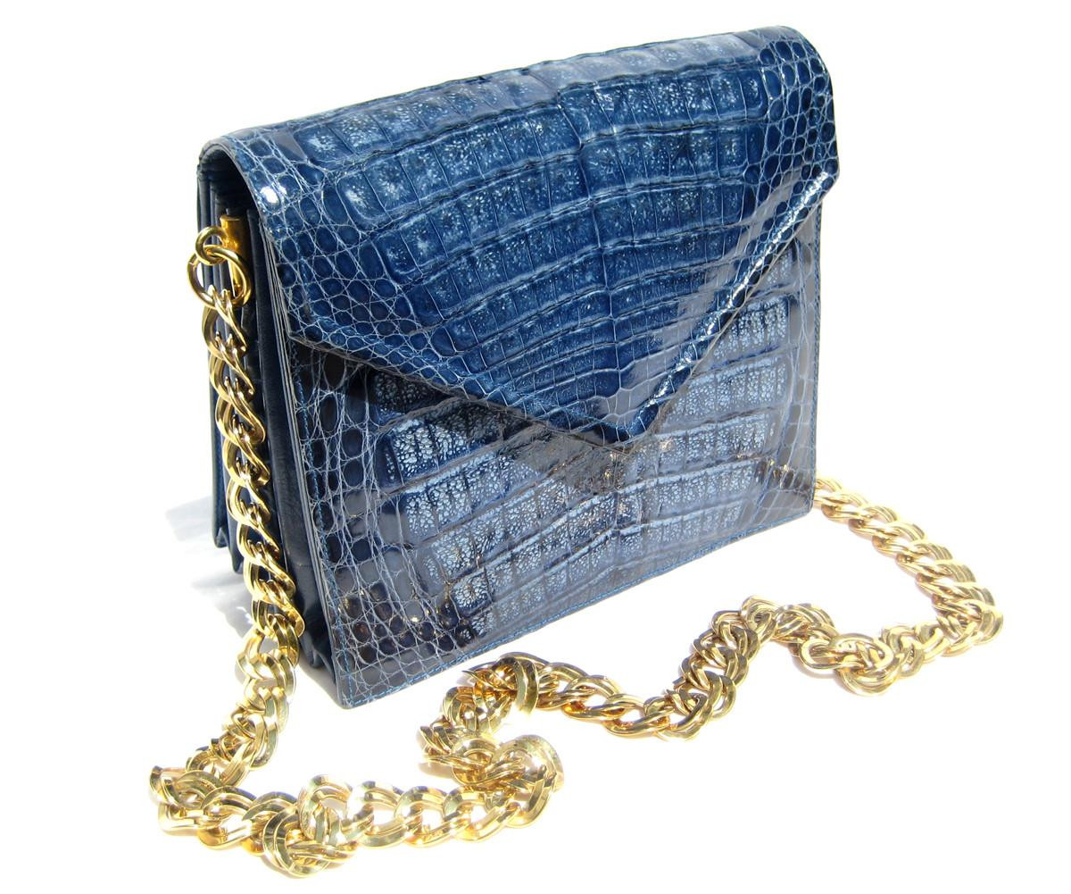BLUE 2000's Handmade MAXIMA Alligator Belly Skin CROSS Body Shoulder ...