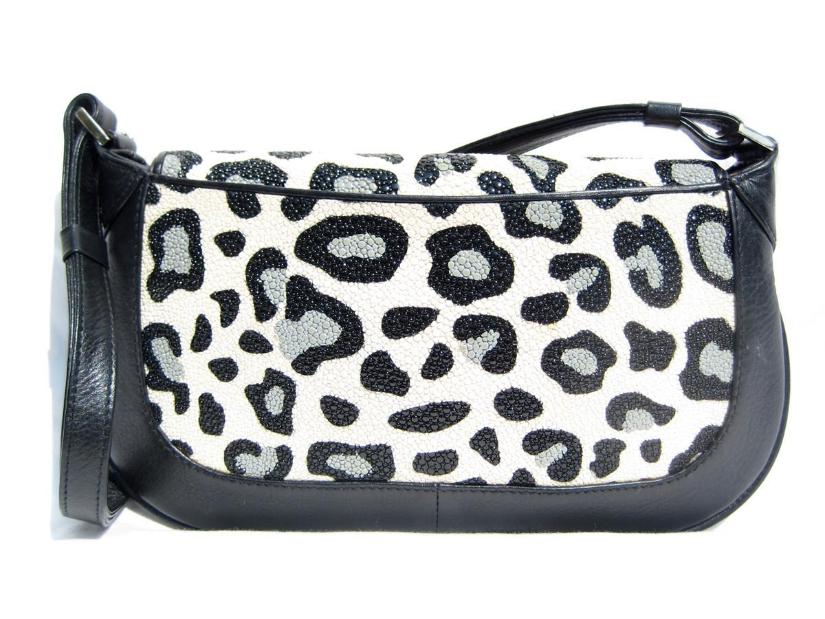 Terrific Cream, Black & Gray Leopard Print STINGRAY Skin Shoulder CROSS ...