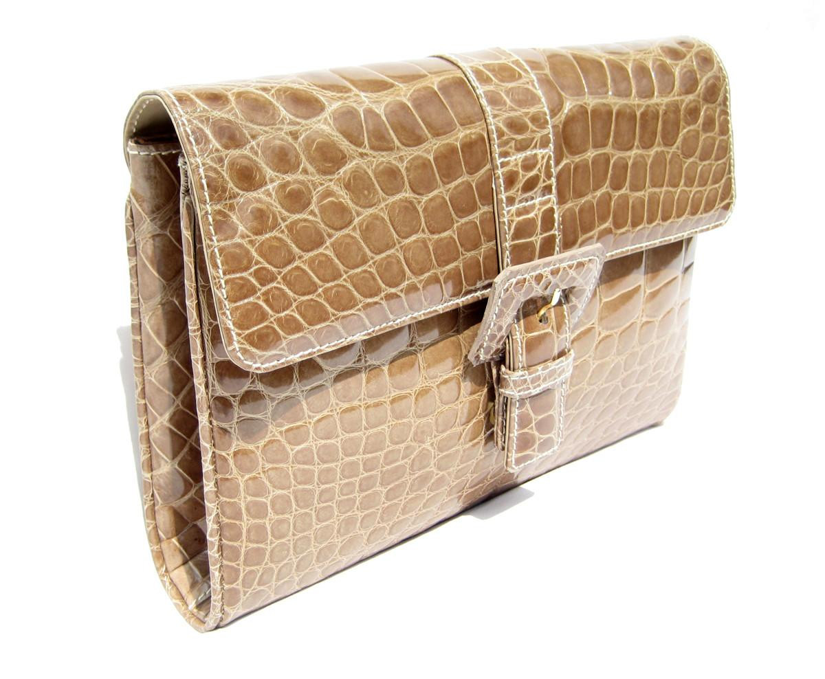 HELENE 1990's-2000's TAN Alligator Belly Skin Clutch Shoulder Bag ...