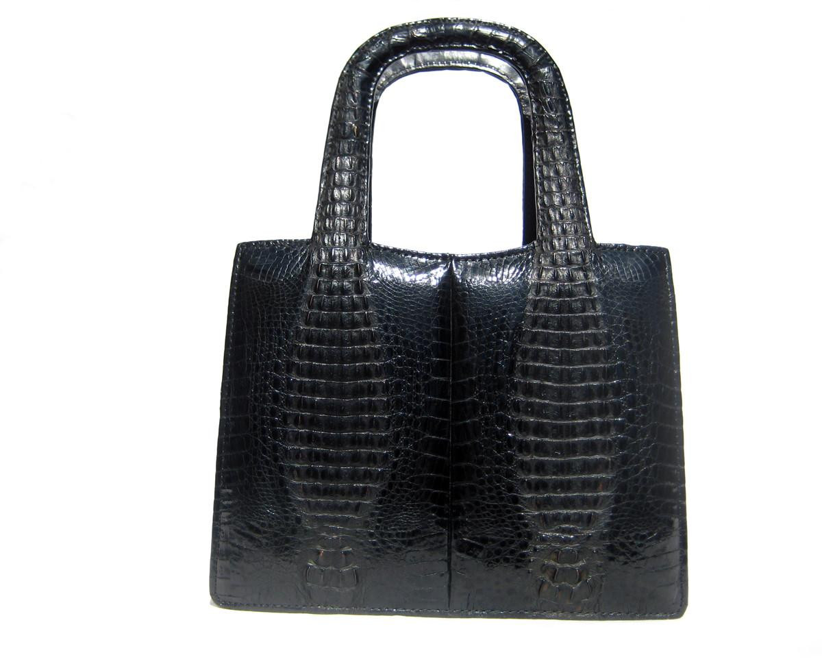 Unique 1940's-50's Black HORNBACK ALLIGATOR Skin Handbag - Structural ...