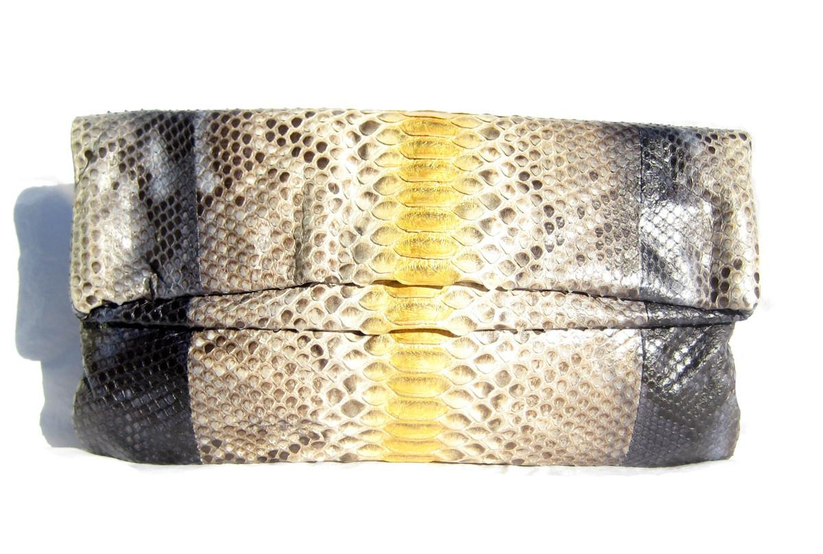 Early 2000's XL Blue Gray & Gold Matte PYTHON Snake Skin Fold Over ...