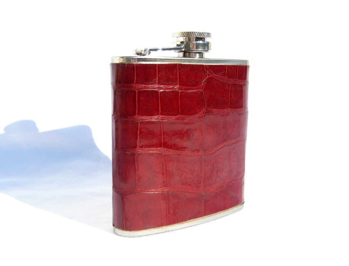 RED Alligator Belly Skin 6 Oz. Stainless Hip FLASK - New! - Vintage Skins