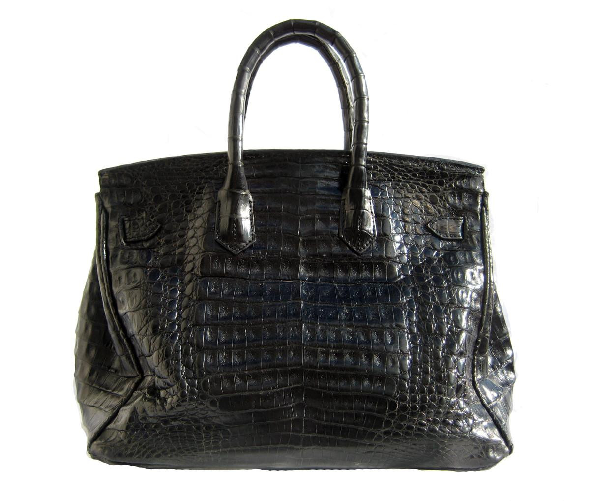 XL 15 x 9 Timeless BIRKIN Style BLACK Early 2010's Alligator Belly Skin ...