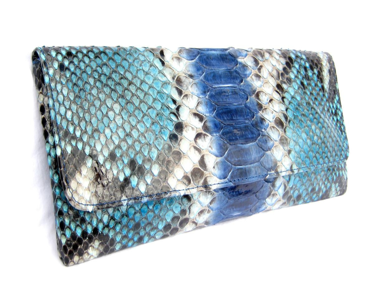 2010's JALDA Blue, Gray & Turquoise PYTHON Snake Skin CLUTCH Bag ...