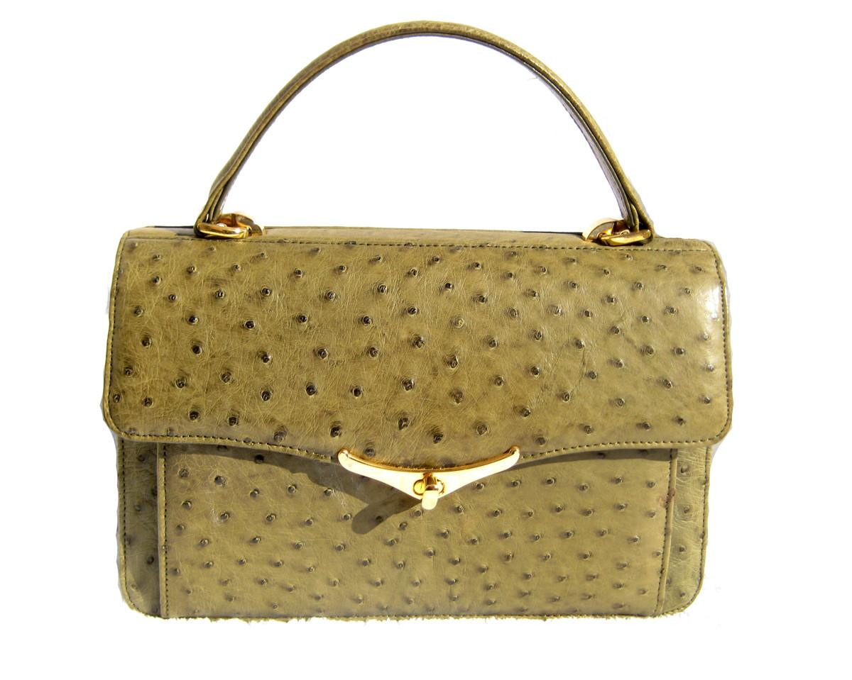 ARMY GREEN Early 2000's OSTRICH Skin Handbag - Vintage Skins