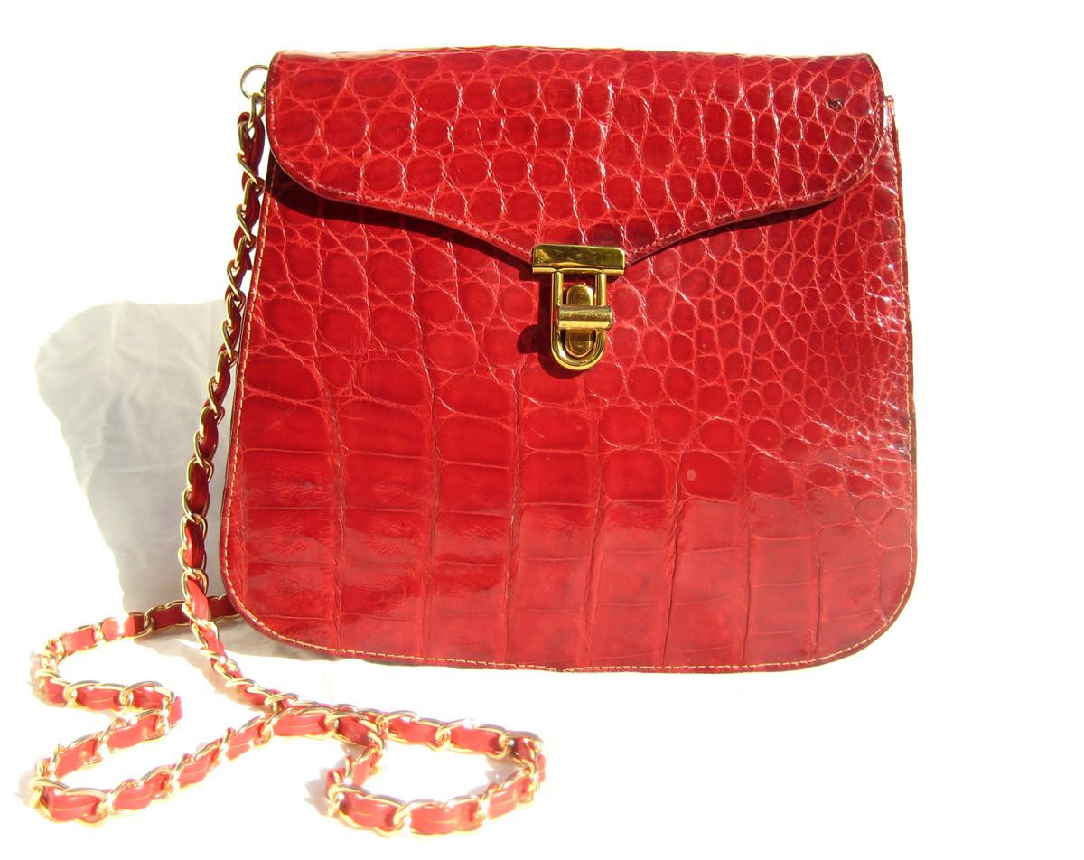 1950's RED Alligator Belly Skin CROSS BODY Shoulder Bag - Vintage Skins