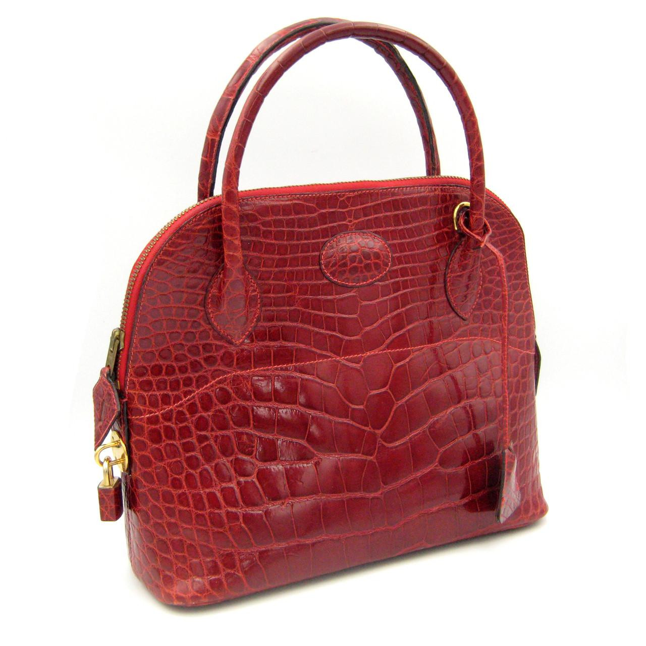 Stunning Candy Apple RED Alligator Belly Skin Handbag Bowler BOLIDE w ...
