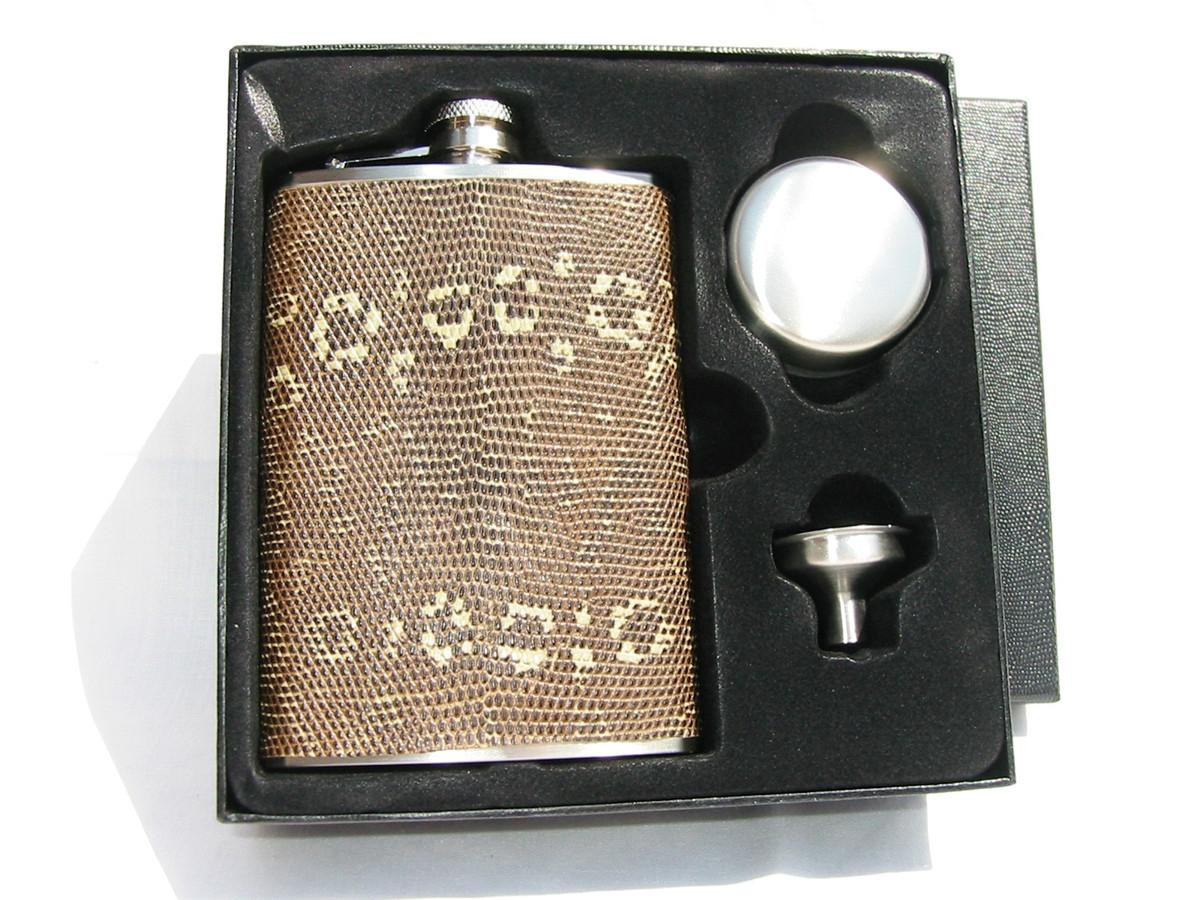 Custom MONITOR (Ring) Lizard Skin 8 Oz. Stainless Hip FLASK Set - NEW ...