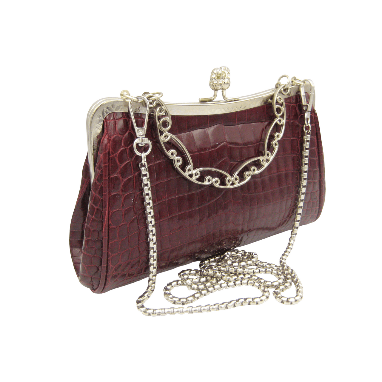 Fancy Dark BURGUNDY RED 1990's Crocodile Belly Skin CLUTCH Handbag or ...