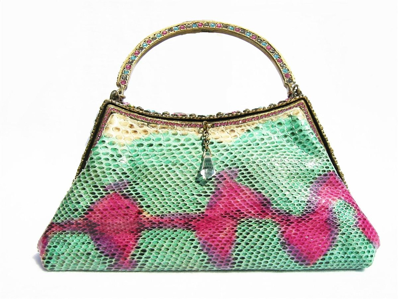 JEWELED 1990's Pastel PYTHON Skin Handbag - CLARA KASAVINA - Vintage Skins
