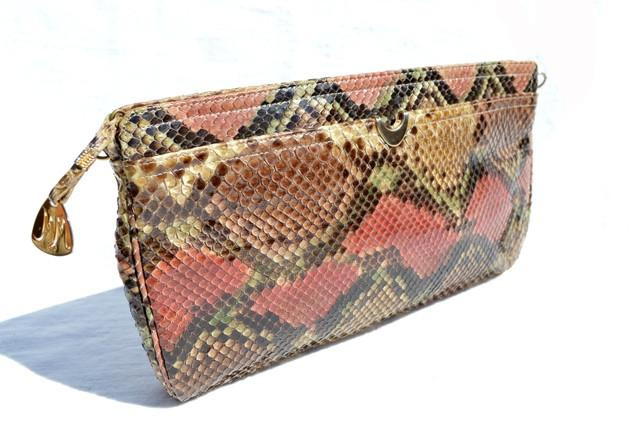 1980's Pastel PYTHON Snake Skin CLUTCH Shoulder Bag - Morris Moskowitz ...
