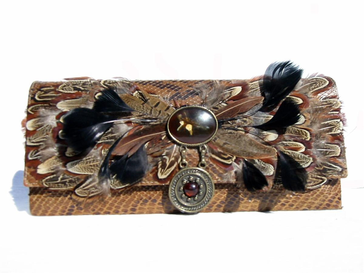 CUSTOM 1970's PYTHON Snake Skin & FEATHER CLUTCH Shoulder Bag - Vintage ...