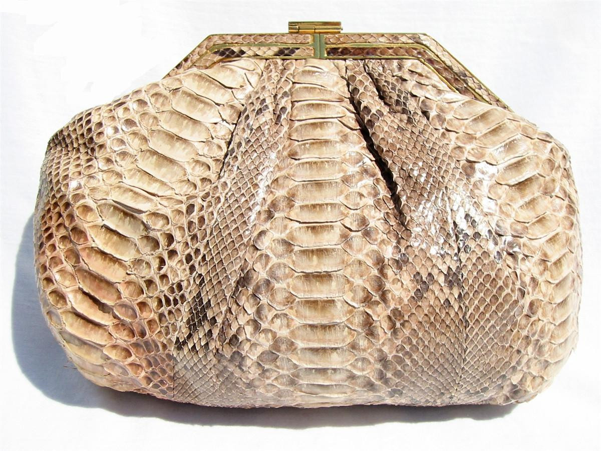 HUGE 1970's-80's PYTHON Snake Skin Clutch - MORRIS MOSKOWITZ - Vintage ...