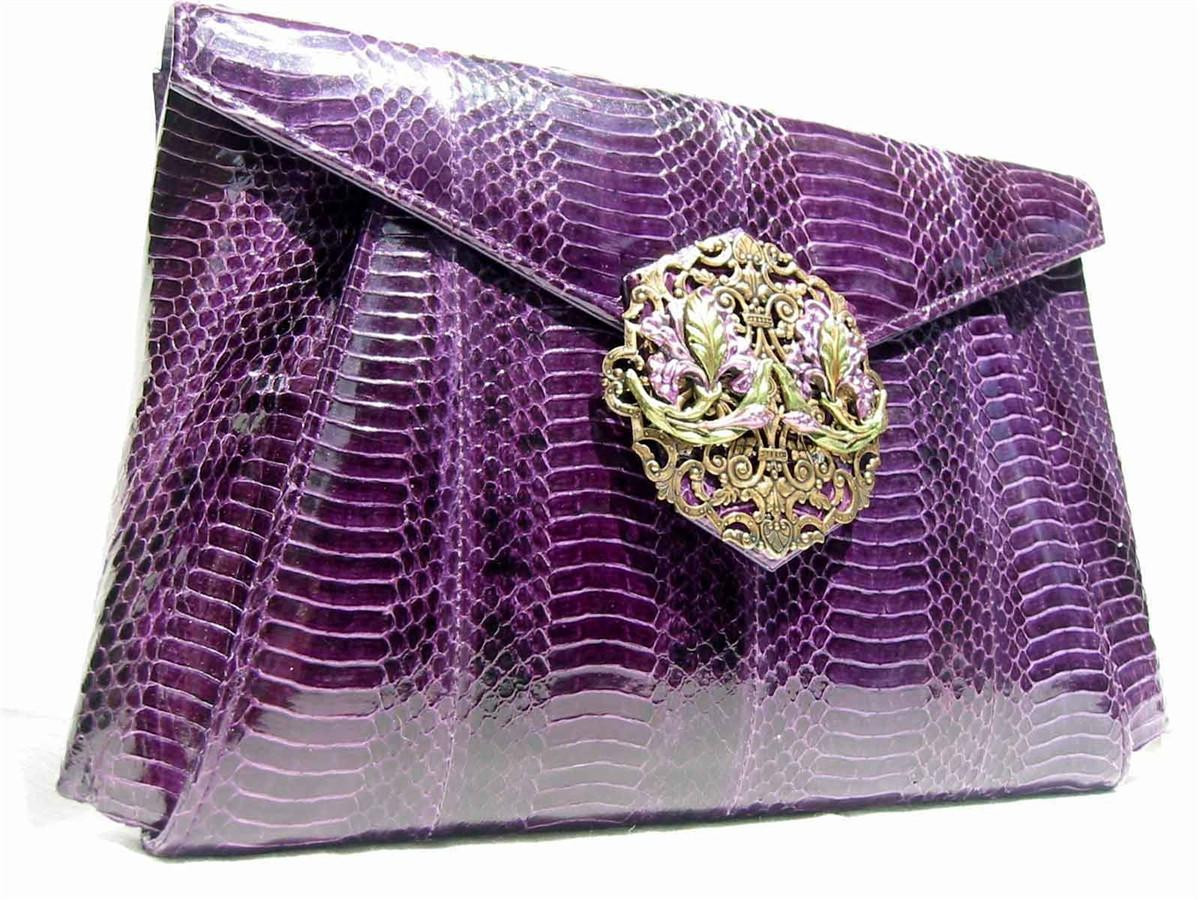PURPLE Snake Skin Clutch Purse Shoulder Bag w/French Accents - Vintage ...