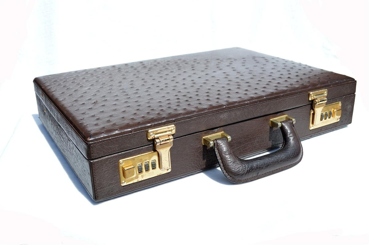 Chocolate Brown 1980's-90's Full Quill OSTRICH Skin BRIEFCASE Attache ...