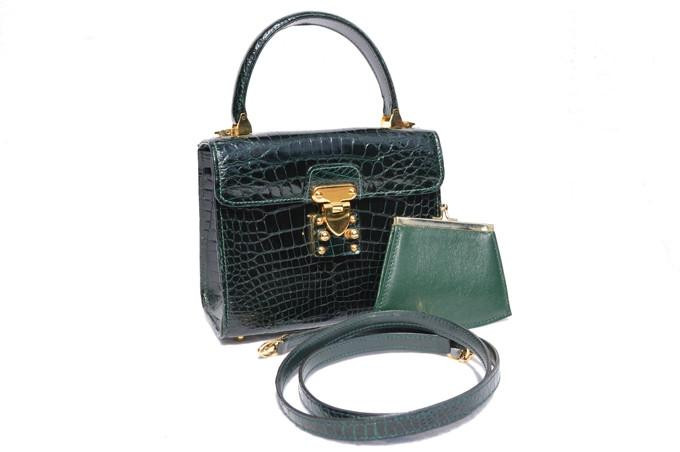 HELENE 1990's Dark Green CROCODILE Belly Skin Handbag or Shoulder Bag ...