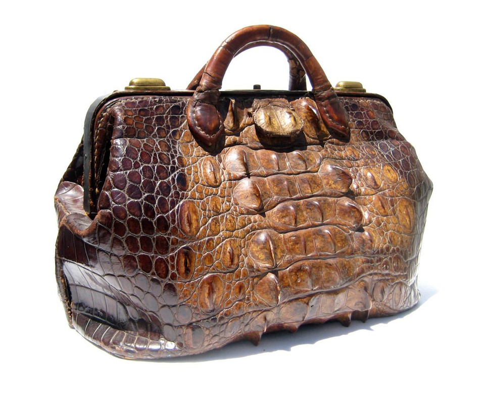 HUGE Late 1890's Antique HORNBACK Alligator Skin Doctor Bag - Vintage Skins