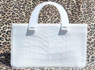 SANTA MARIA Matte White 1990's-2000's Alligator Belly Skin Handbag ...