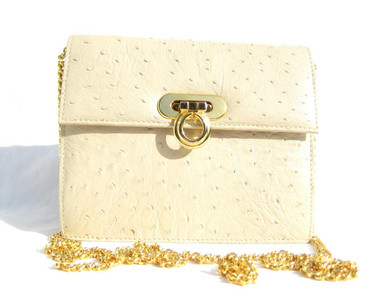 Mini CREAM 2000's HELENE Ostrich Skin CROSS Body Shoulder Bag - Vintage ...