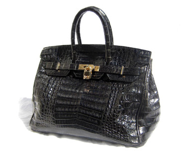 XL 15 x 9 Timeless BIRKIN Style BLACK Early 2010's Alligator Belly Skin ...
