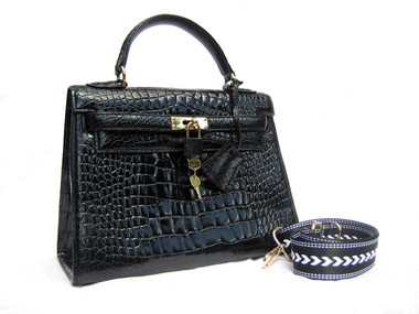 XL Black CROCODILE Belly Skin KELLY Bag BRIEF - HERMES Style! - Vintage ...